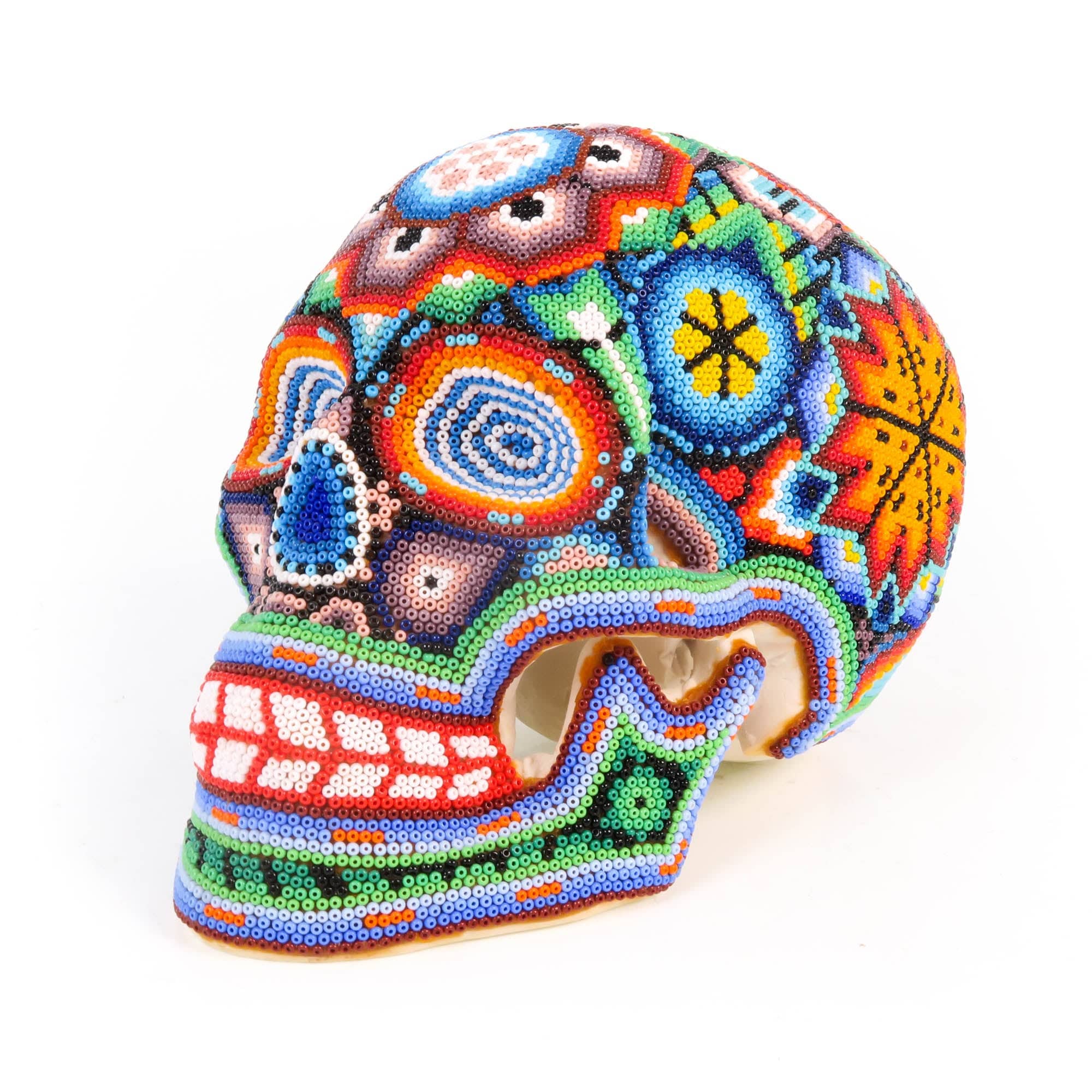 Huichol Beaded Human Skull Mexican Dia De Los Muertos Folk Bead Art ...