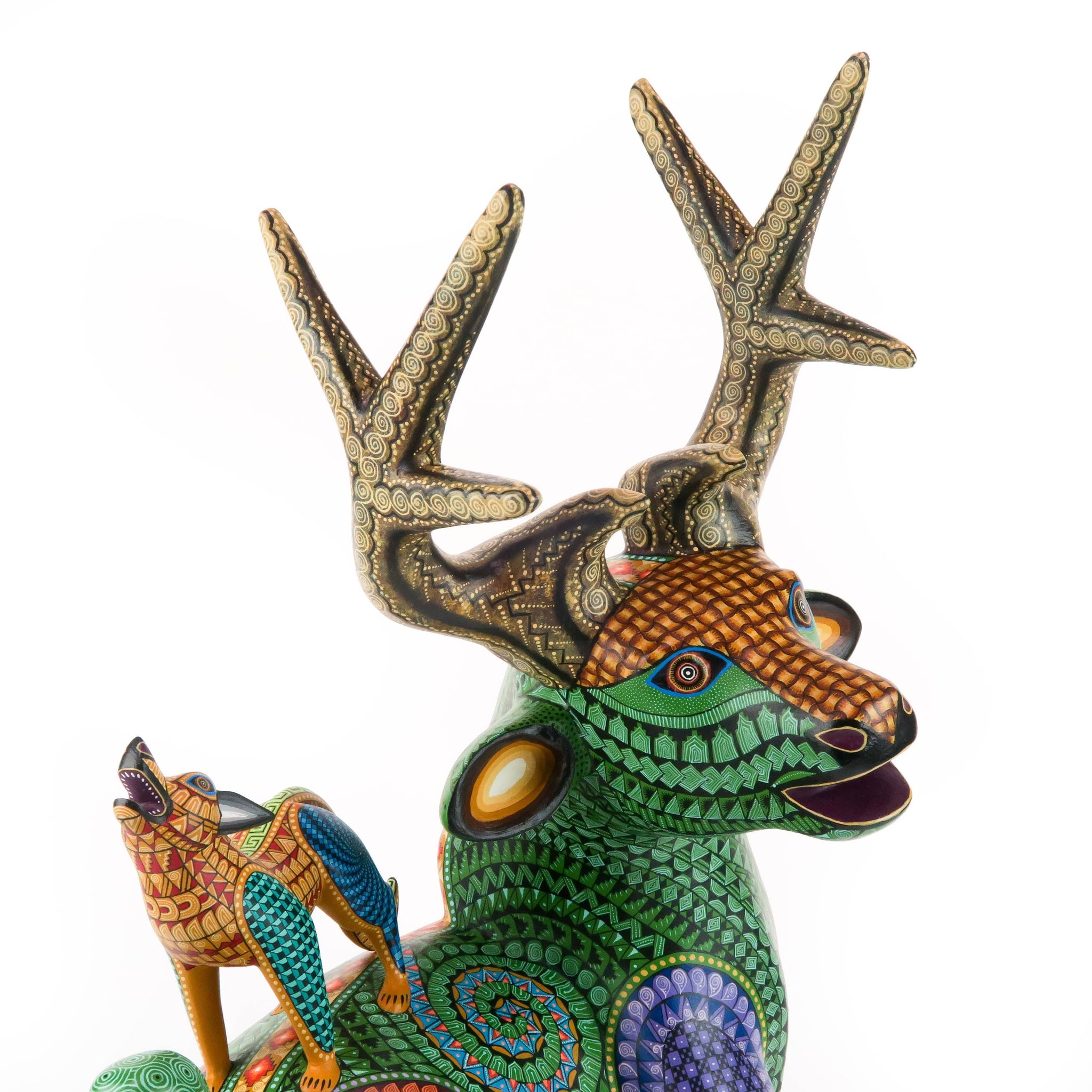 Masterpiece Deer With Passenger Coyote - Oaxacan Alebrije Wood Carving ...