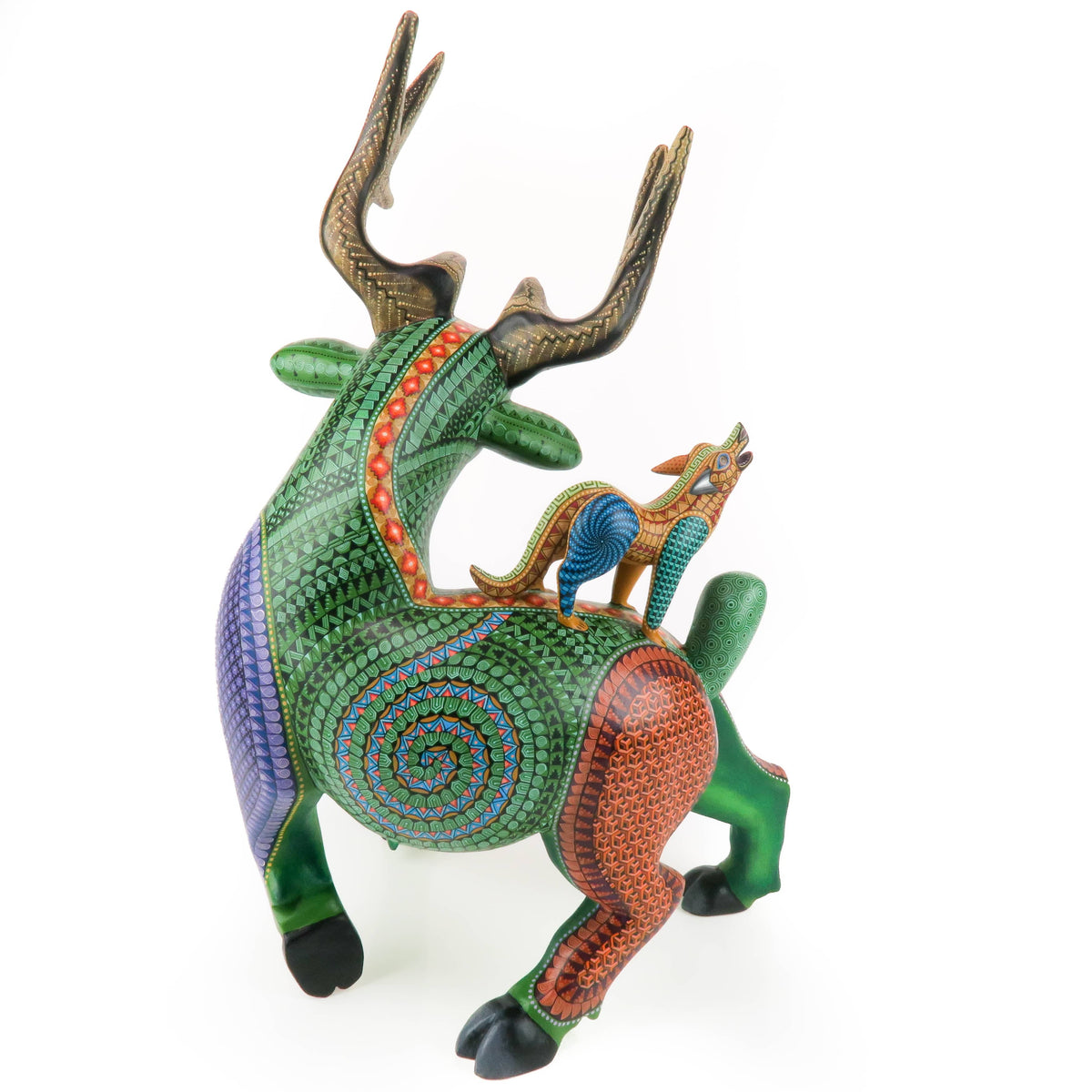 Masterpiece Deer With Passenger Coyote - Oaxacan Alebrije Wood Carving ...