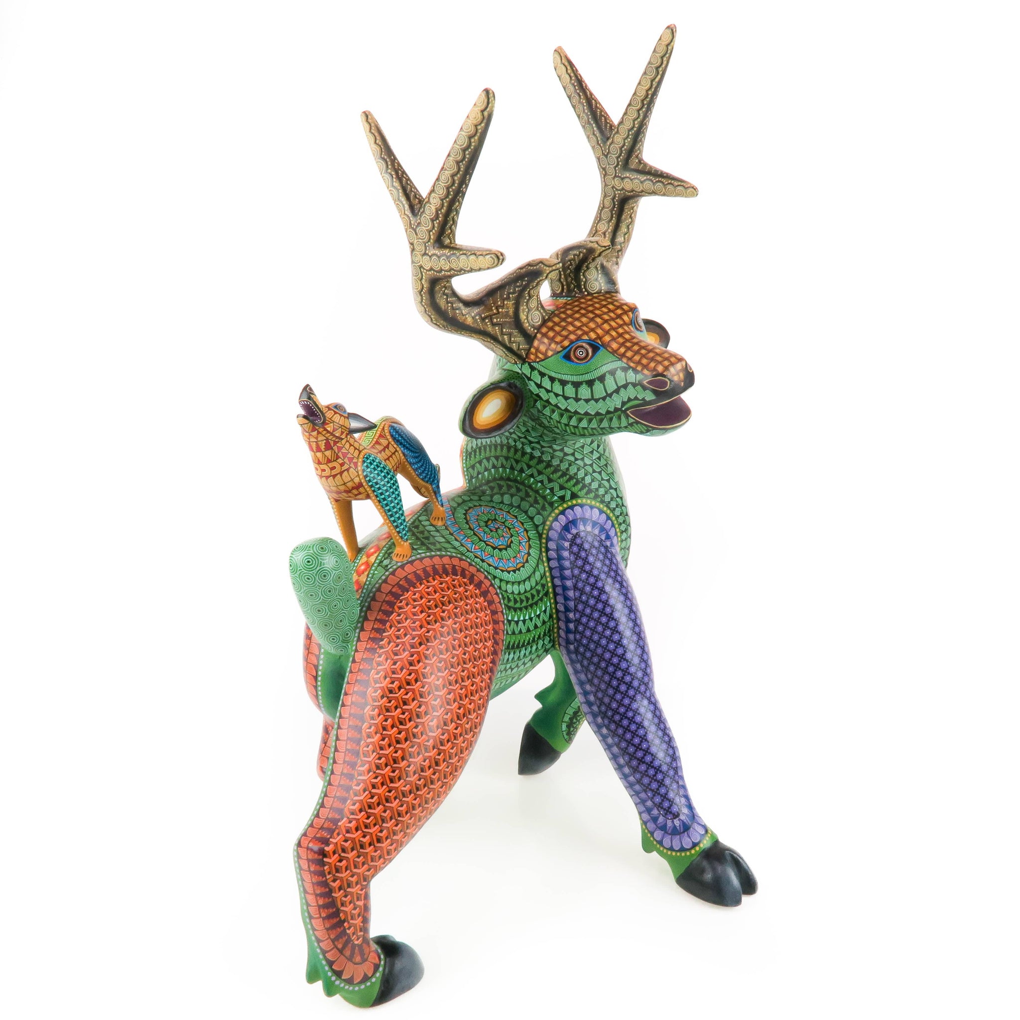 Masterpiece Deer With Passenger Coyote - Oaxacan Alebrije Wood Carving ...