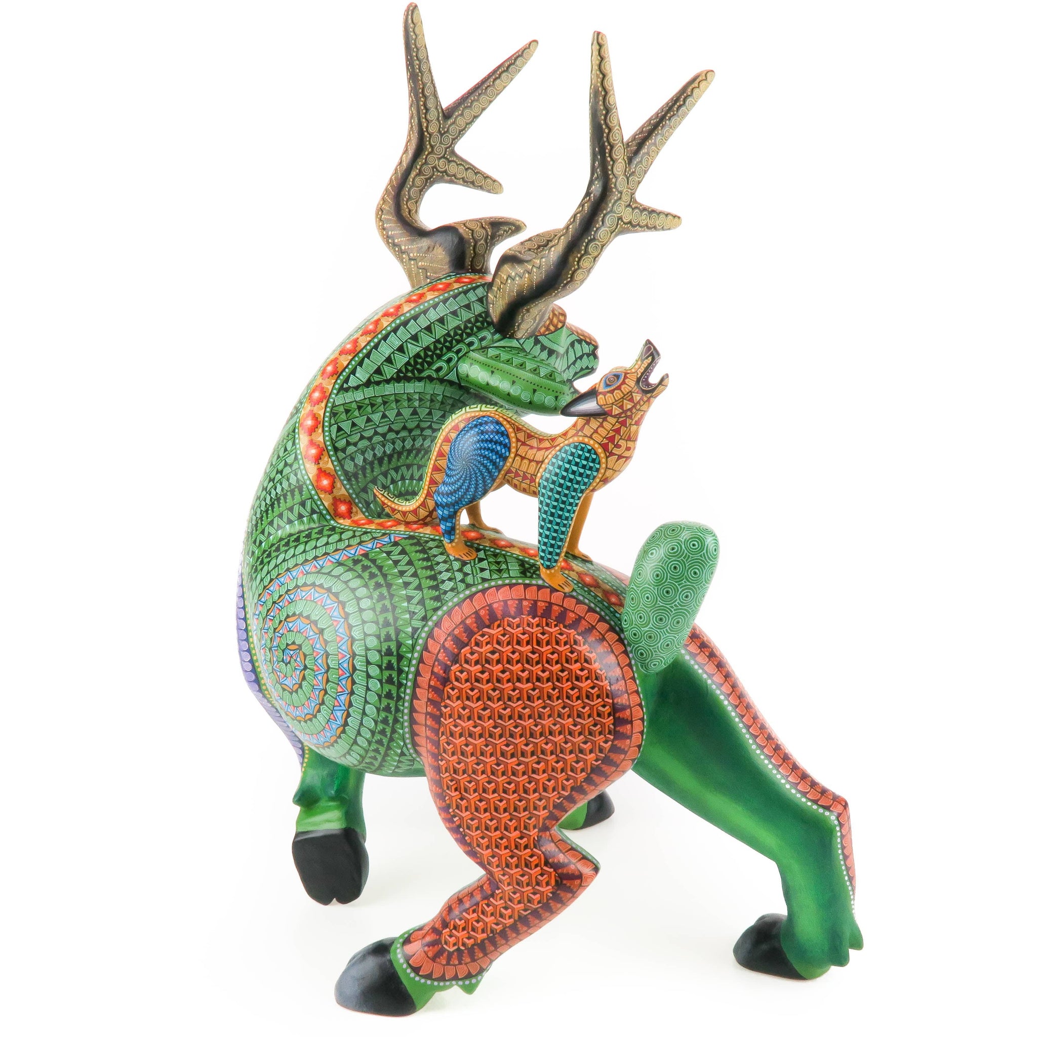 Masterpiece Deer With Passenger Coyote - Oaxacan Alebrije Wood Carving ...