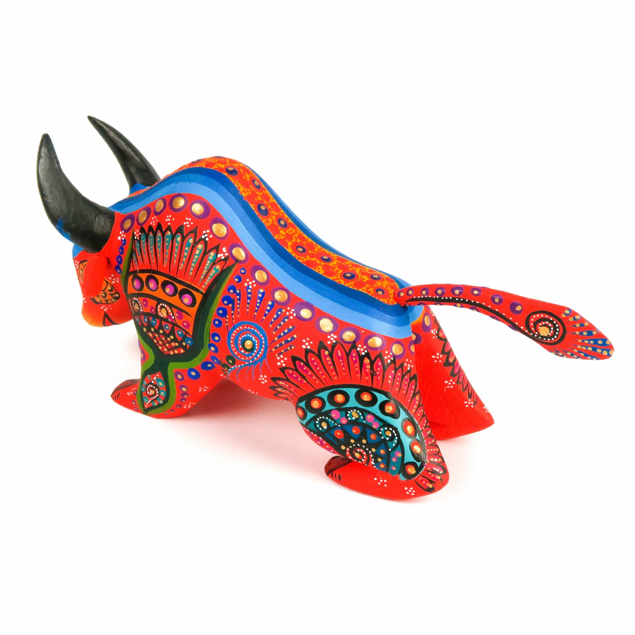 Orange Bull - Oaxacan Alebrije Wood Carving Mexican Folk Art Sculpture ...
