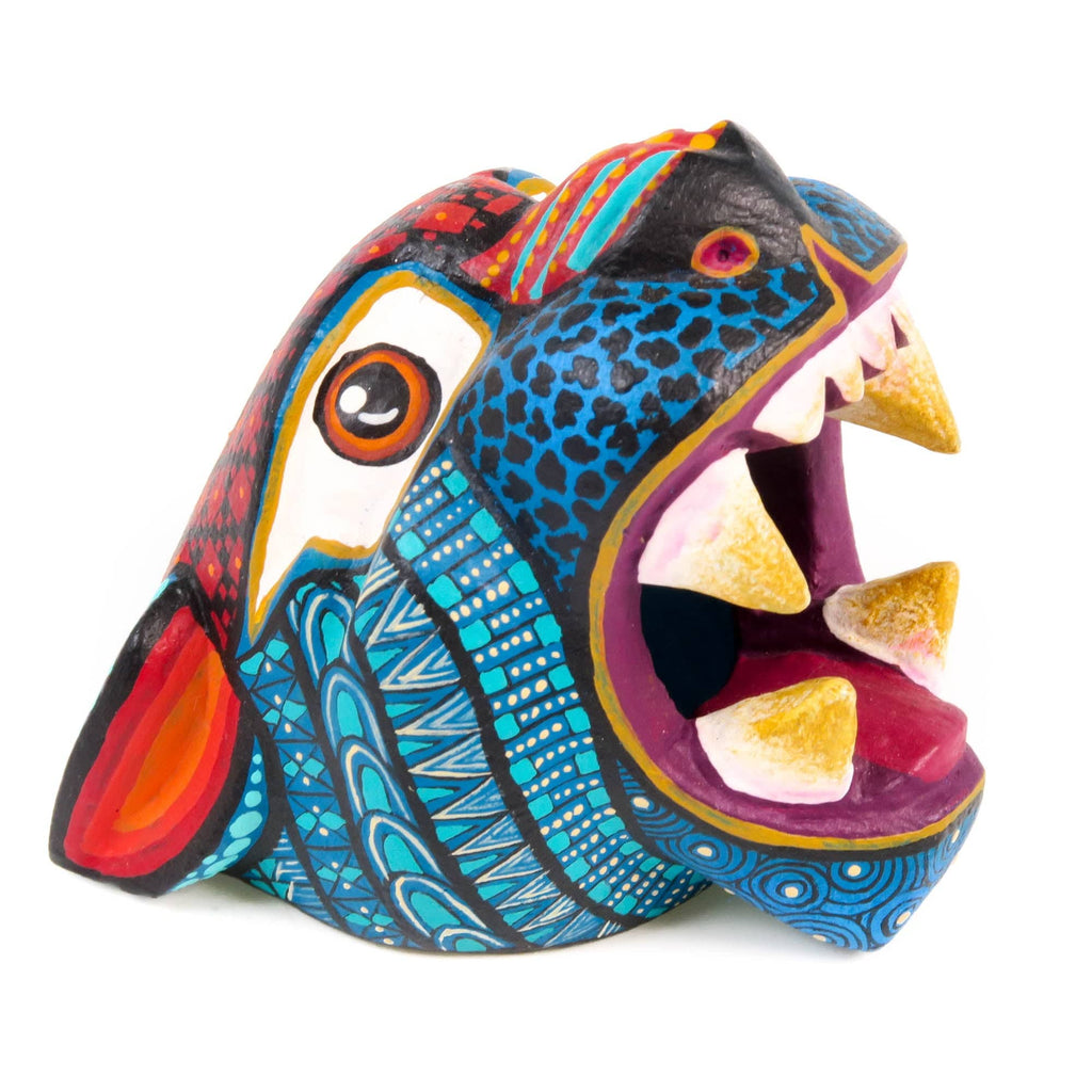 Small Jaguar Head (Blue) - Oaxacan Alebrije Wood Carving – VivaMexico ...