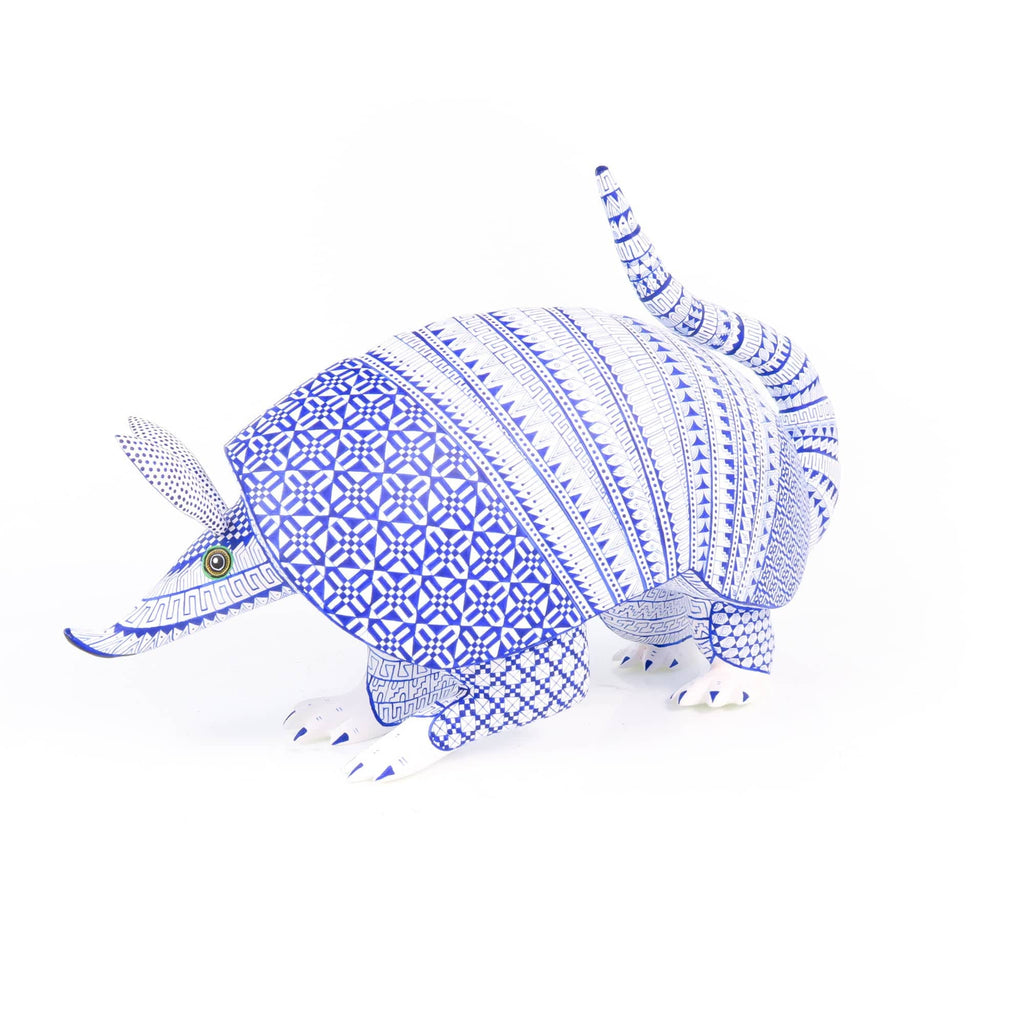 White & Blue Masterpiece Armadillo - Oaxacan Alebrije Wood Carving ...