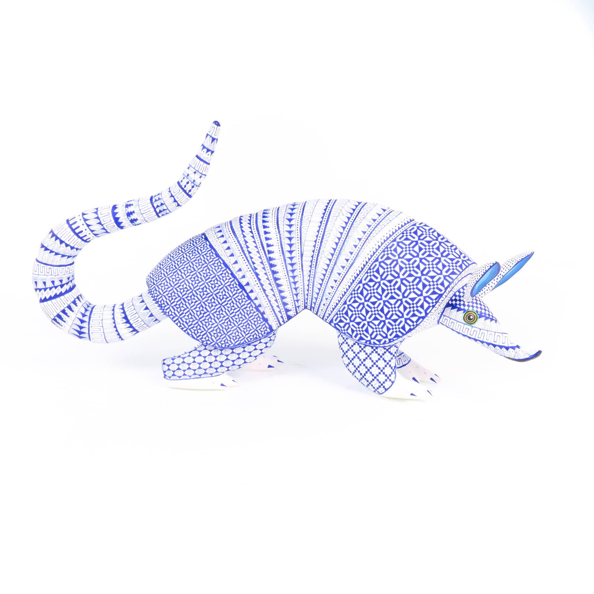White & Blue Masterpiece Armadillo - Oaxacan Alebrije Wood Carving ...