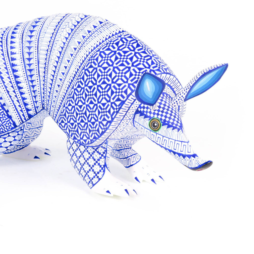 White & Blue Masterpiece Armadillo - Oaxacan Alebrije Wood Carving ...