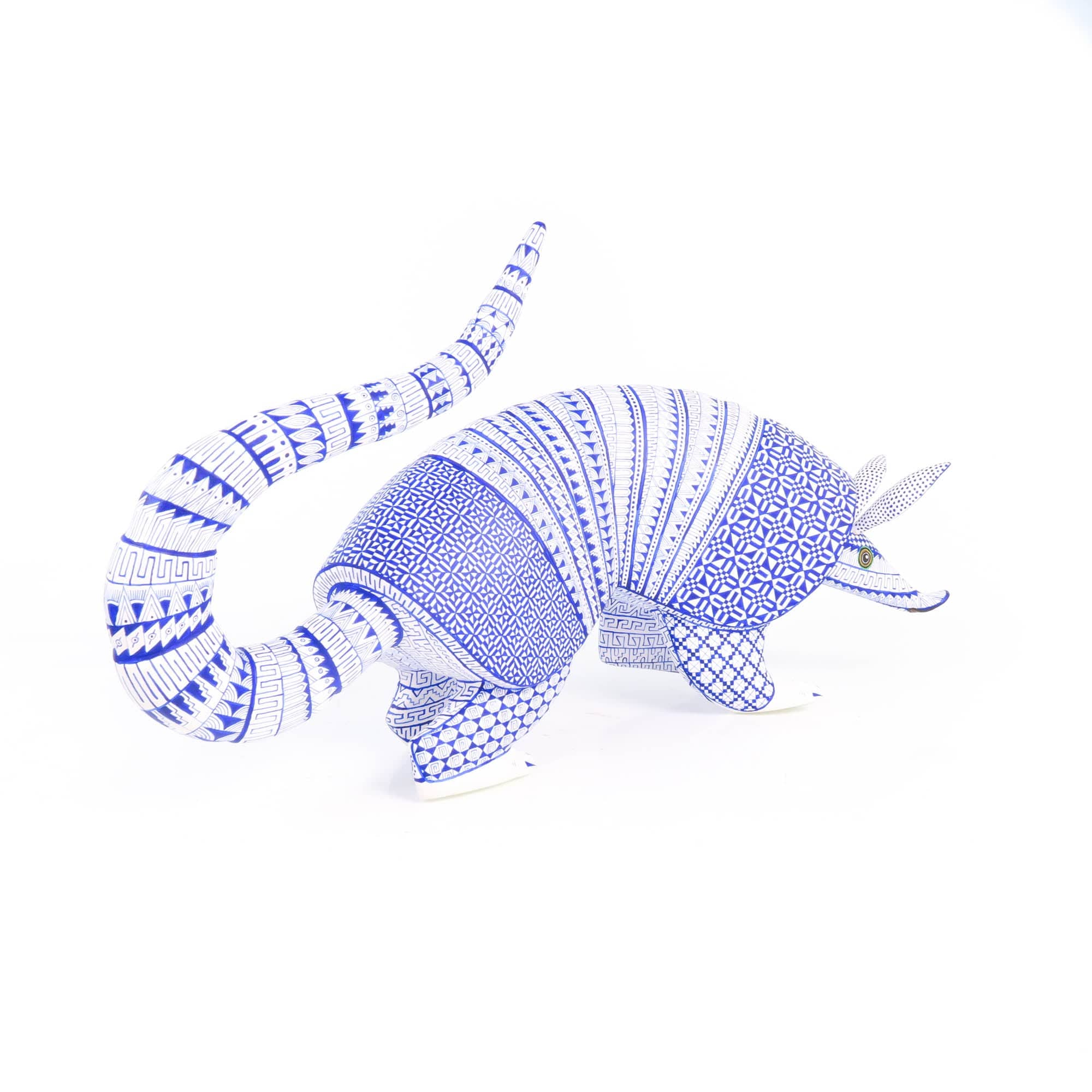 White & Blue Masterpiece Armadillo - Oaxacan Alebrije Wood Carving ...