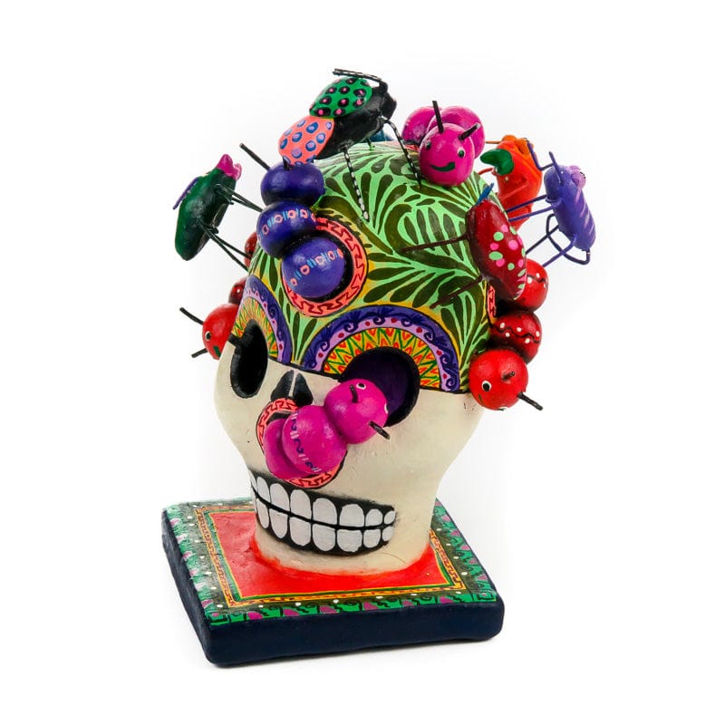 Dia De Los Muertos Clay Folk Art - Skull With Insects – VivaMexico.com ...