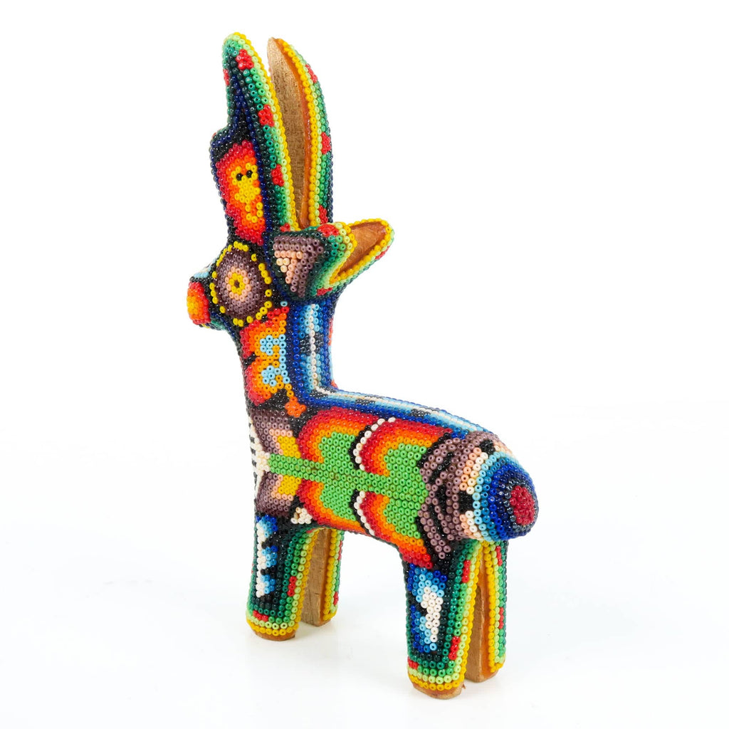 Beaded Deer - Huichol Wood Carving Art – VivaMexico.com - Mexican Art
