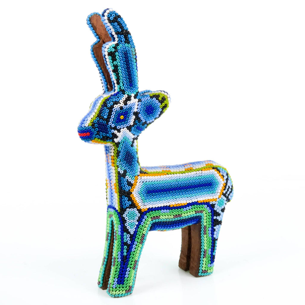 Beaded Deer - Huichol Wood Carving Art – VivaMexico.com - Mexican Art
