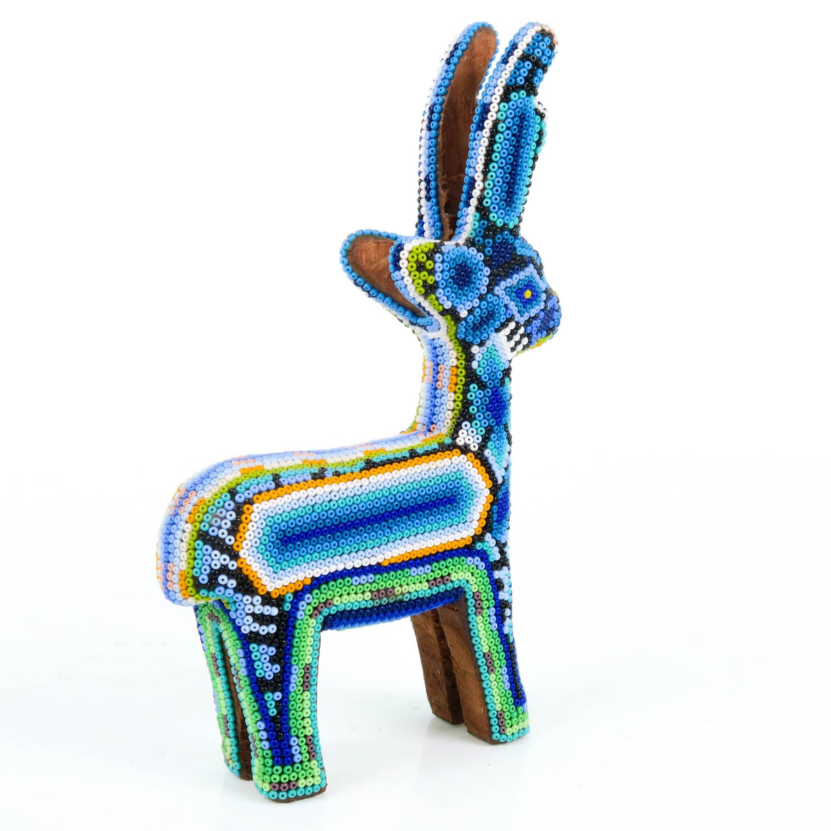 Beaded Deer - Huichol Wood Carving Art – VivaMexico.com - Mexican Art