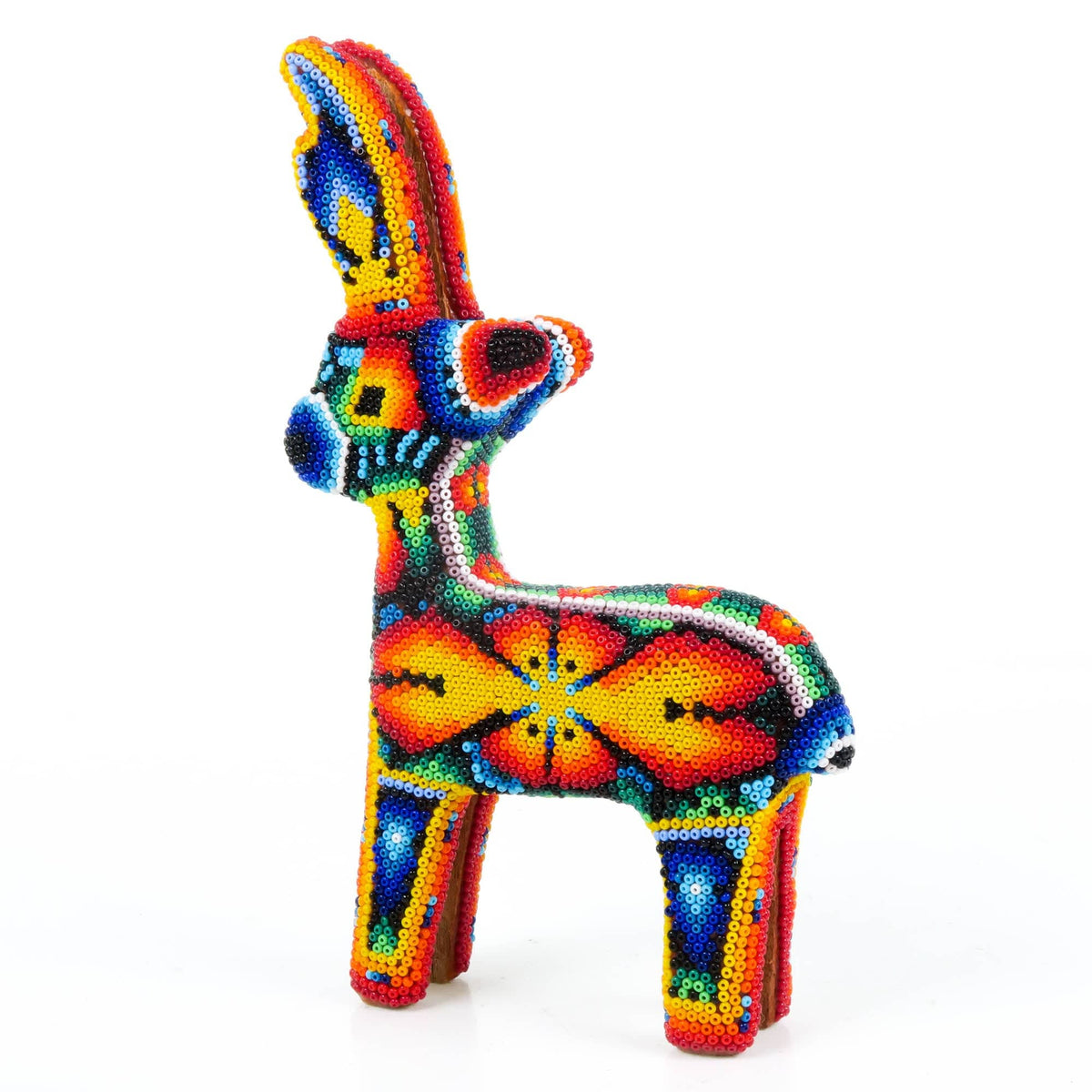 Beaded Deer - Huichol Wood Carving Art – VivaMexico.com - Mexican Art