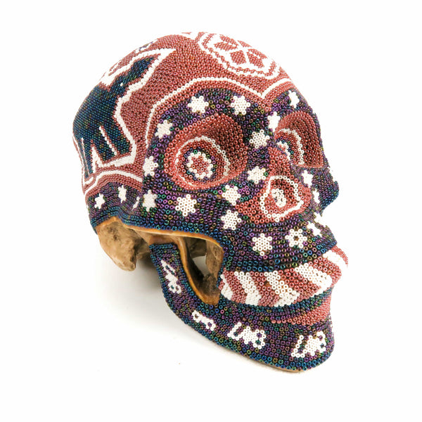 Huichol Beaded Resin Skull – VivaMexico.com - Mexican Art