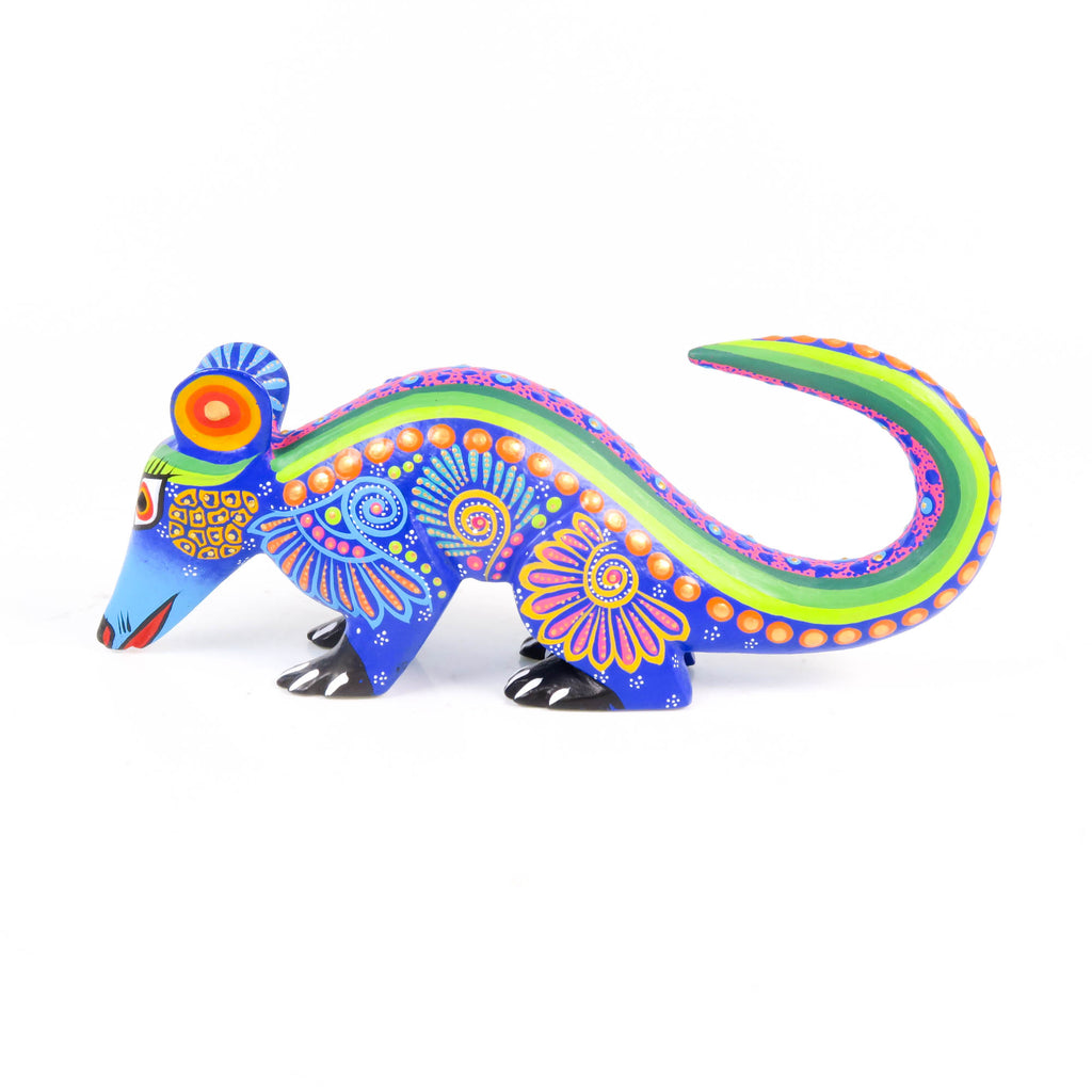 Blue Opossum - Oaxacan Alebrije Wood Carving – VivaMexico.com - Mexican Art