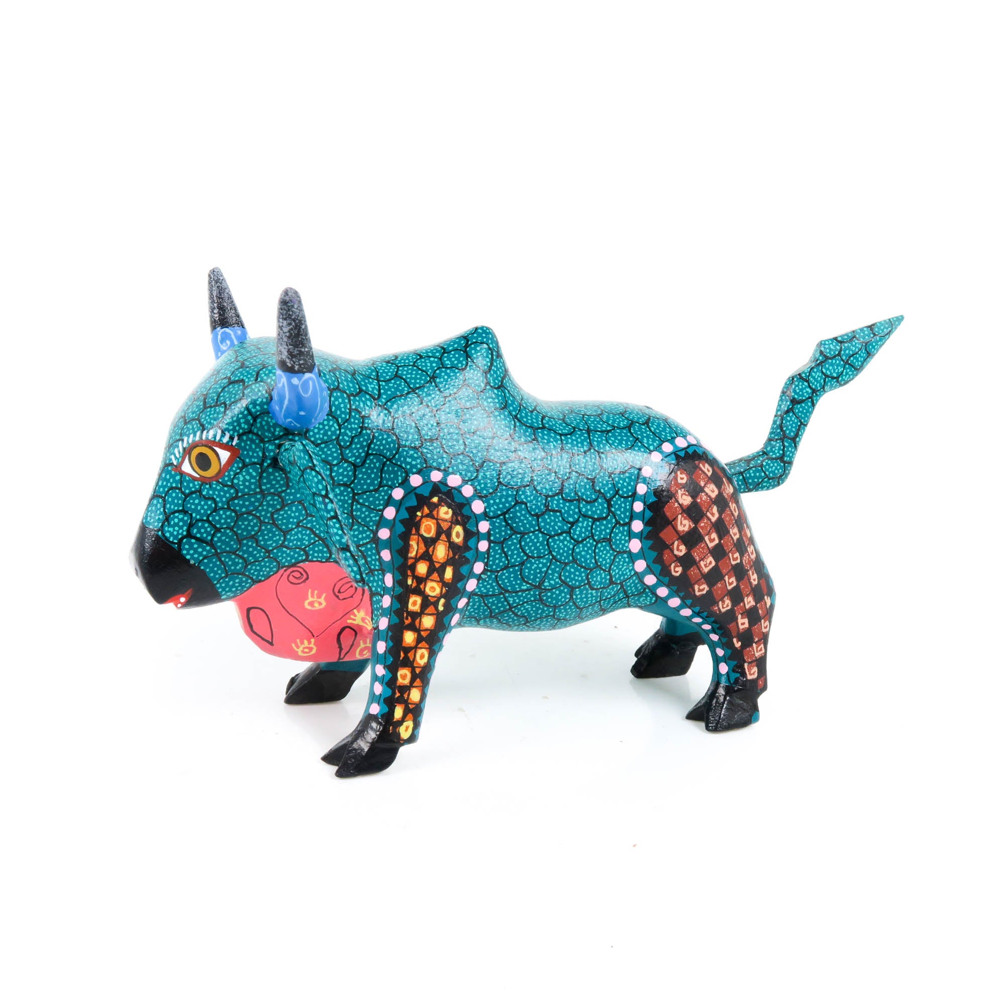 Blue Bull - Oaxacan Alebrije Wood Carving – VivaMexico.com - Mexican Art