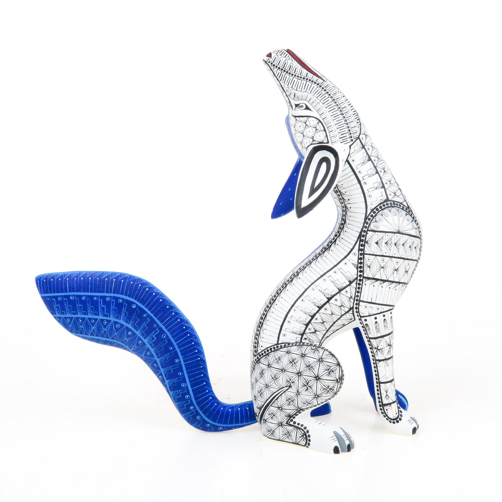 Blue & White Masterpiece Coyote - Oaxacan Alebrije Wood Carving ...